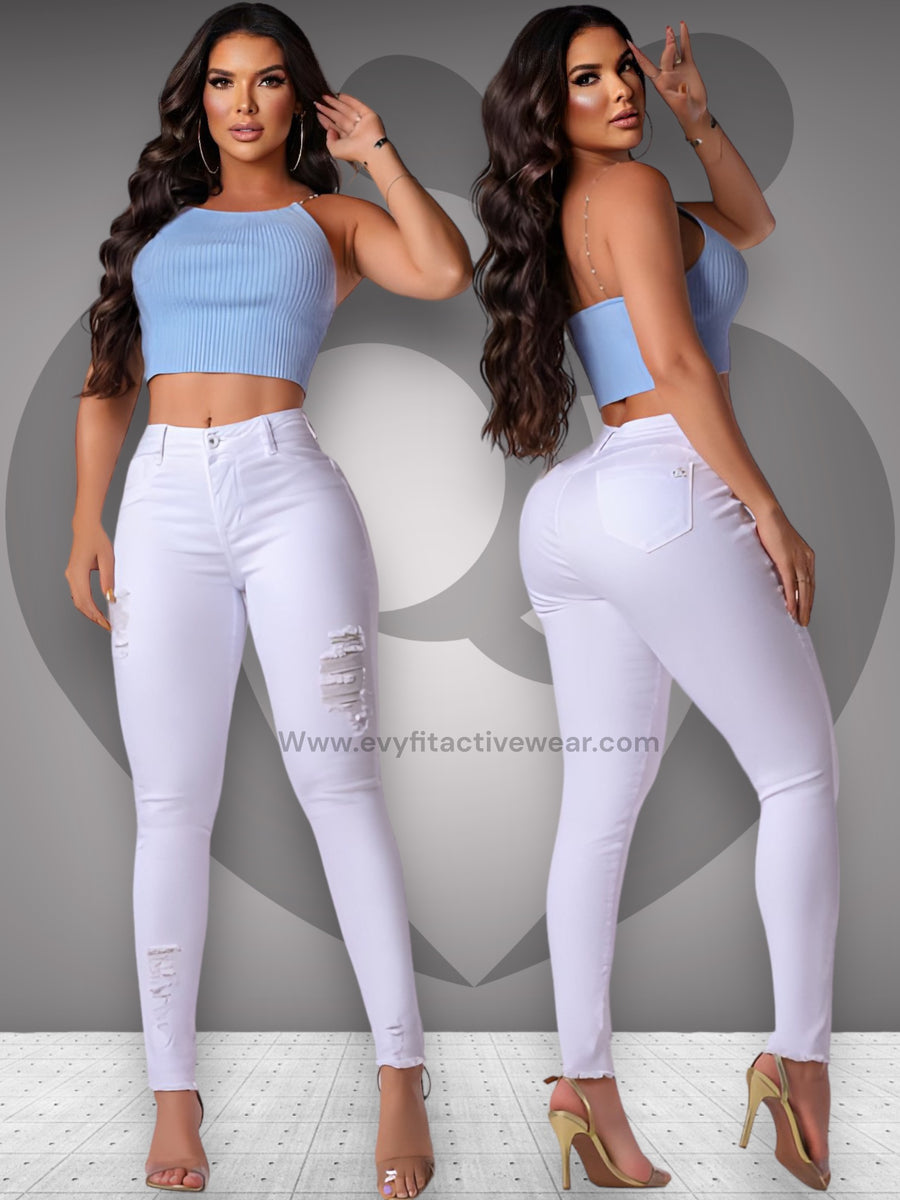 FIT JEANS WHITE RIPPED – Evy Fit Activewear